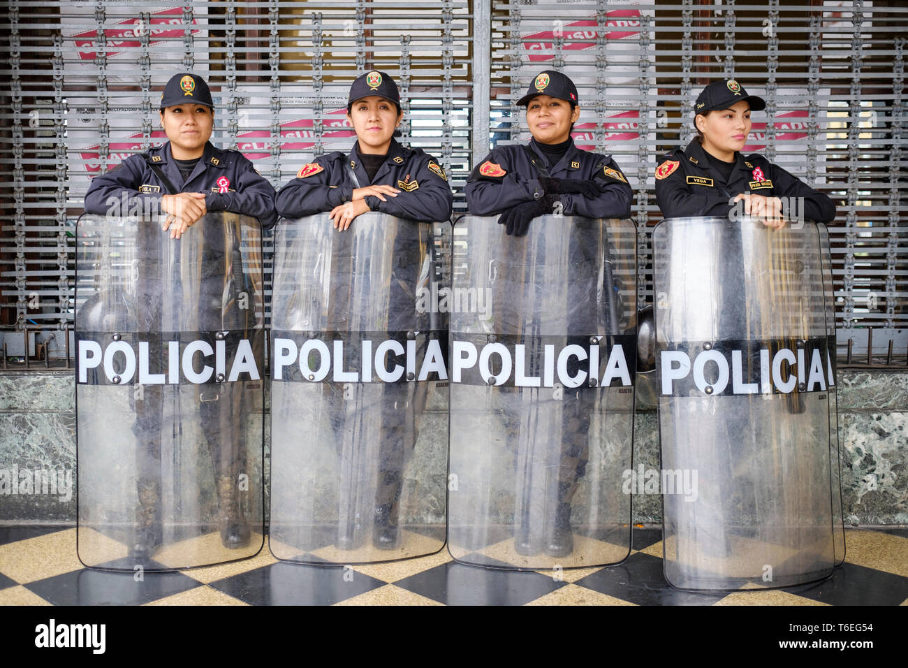 Police women squad at Plaza de Armas or Main Square in the Historic ...