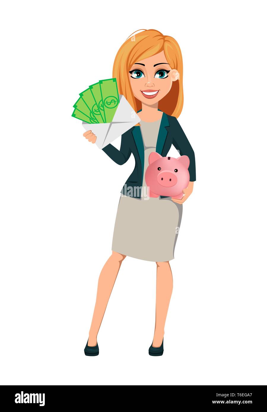 Concept of modern business woman. Cheerful cartoon character ...