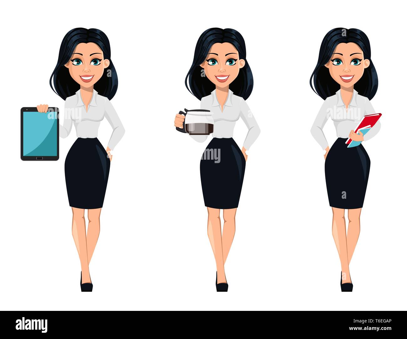 Concept of modern young business woman, set of three poses. Cartoon ...