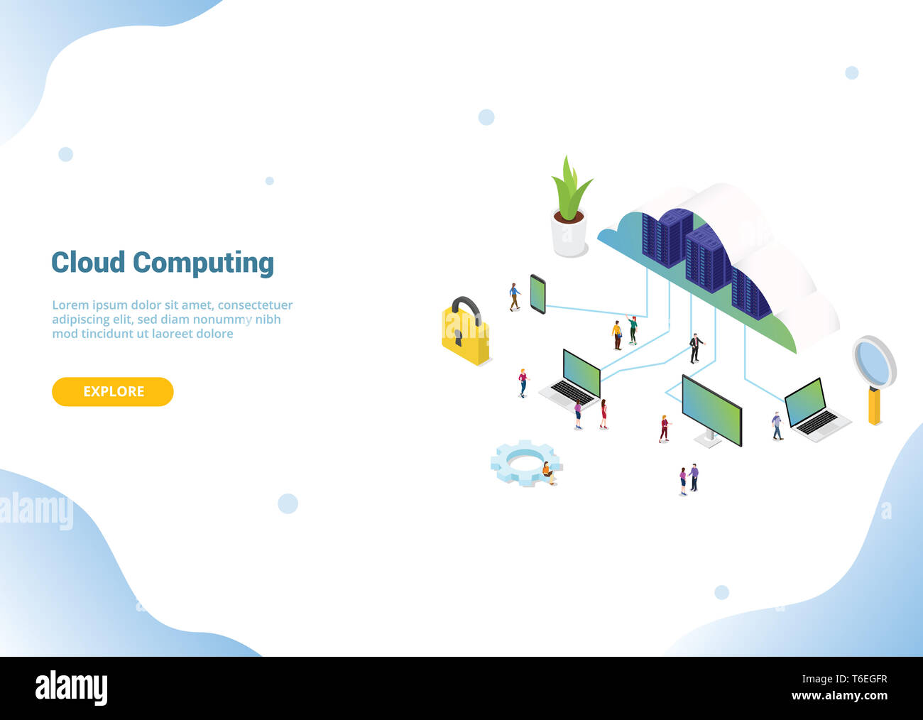 isometric 3d cloud computing concept for website template banner or ...