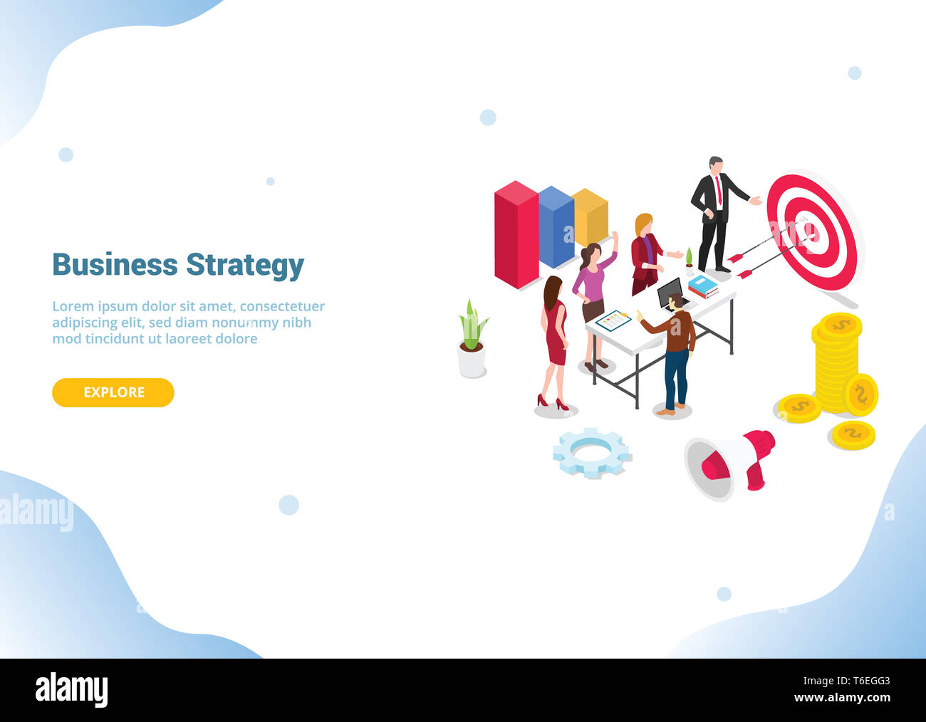 isometric 3d business strategy concept with team people working ...