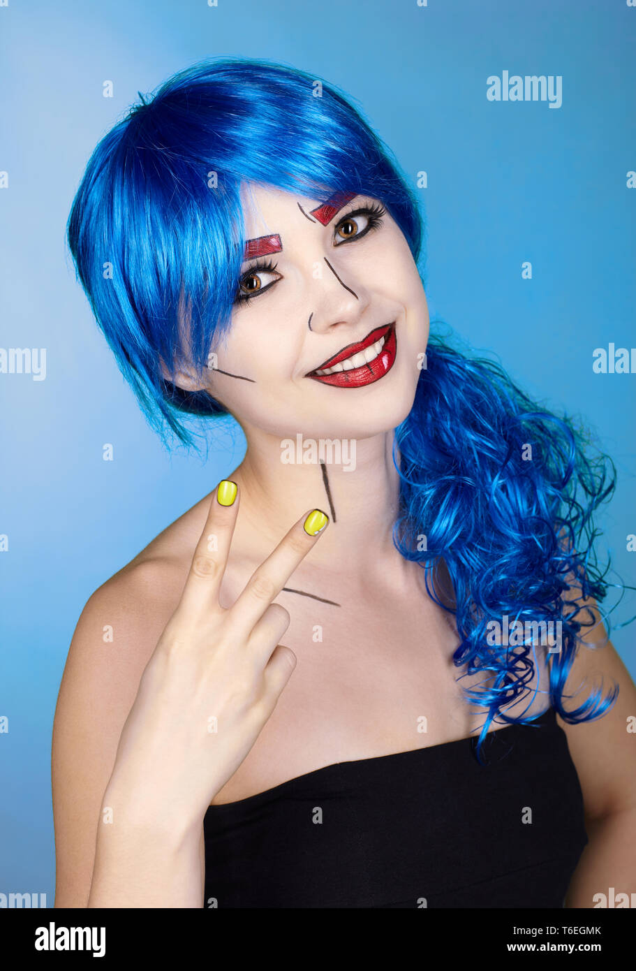 Portrait of young woman in comic pop art make-up style Stock Photo - Alamy
