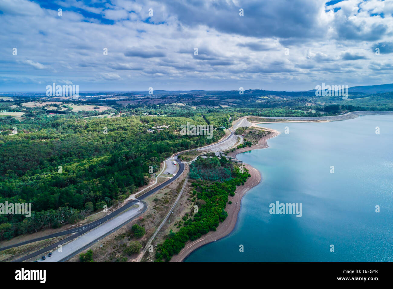Aerial landscape of Cardinia Reservoir in Emerald, Victoria, Australia ...