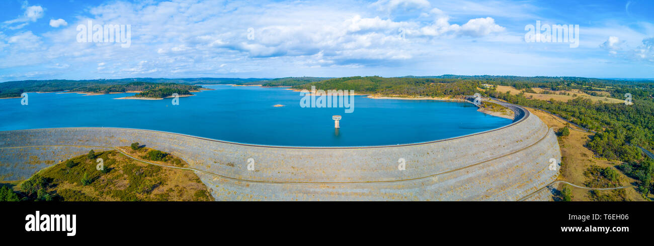 Aerial panorama of Cardinia Reservoir lake and dam wall Stock Photo - Alamy