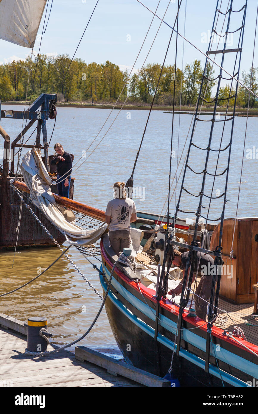 Trimming sails of the sailing vessel Providence before the first ...