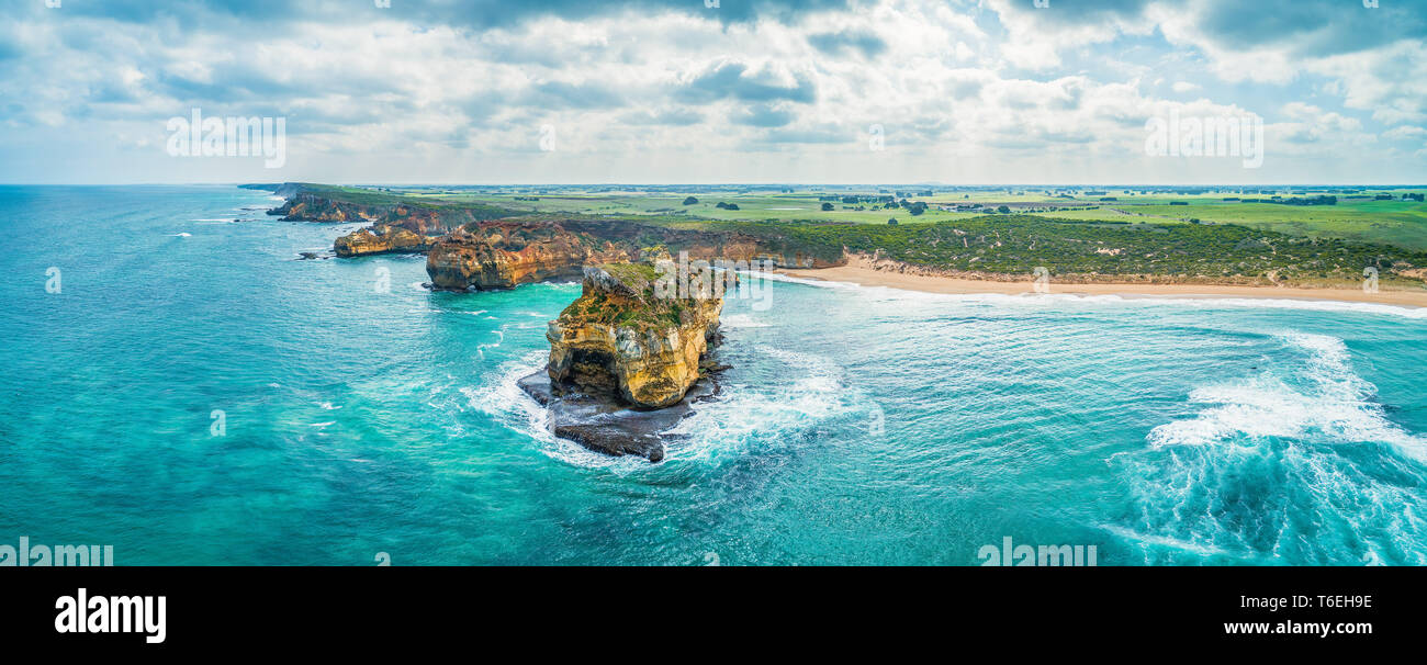 Beautiful panorama of Great Ocean Road ocean coastline with eroding ...