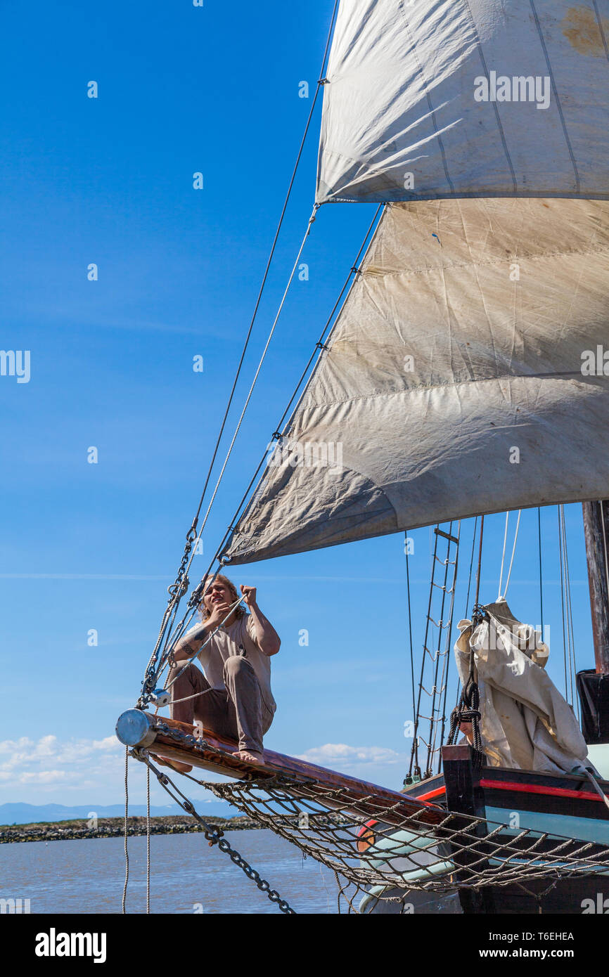 Trimming sails of the sailing vessel Providence before the first ...