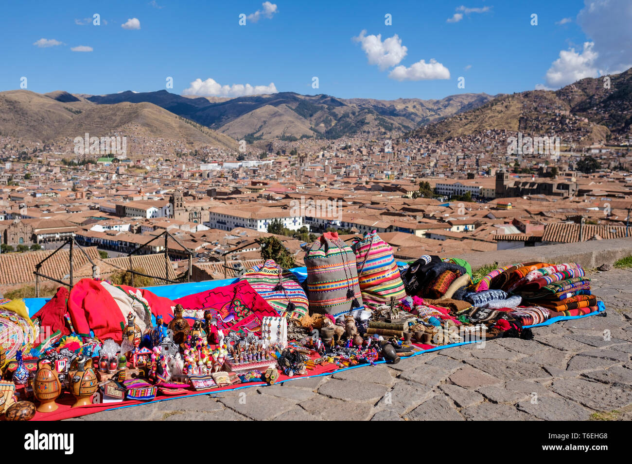 Peruvian souvenirs for tourists on San Cristobal lookout, Cusco, Peru ...