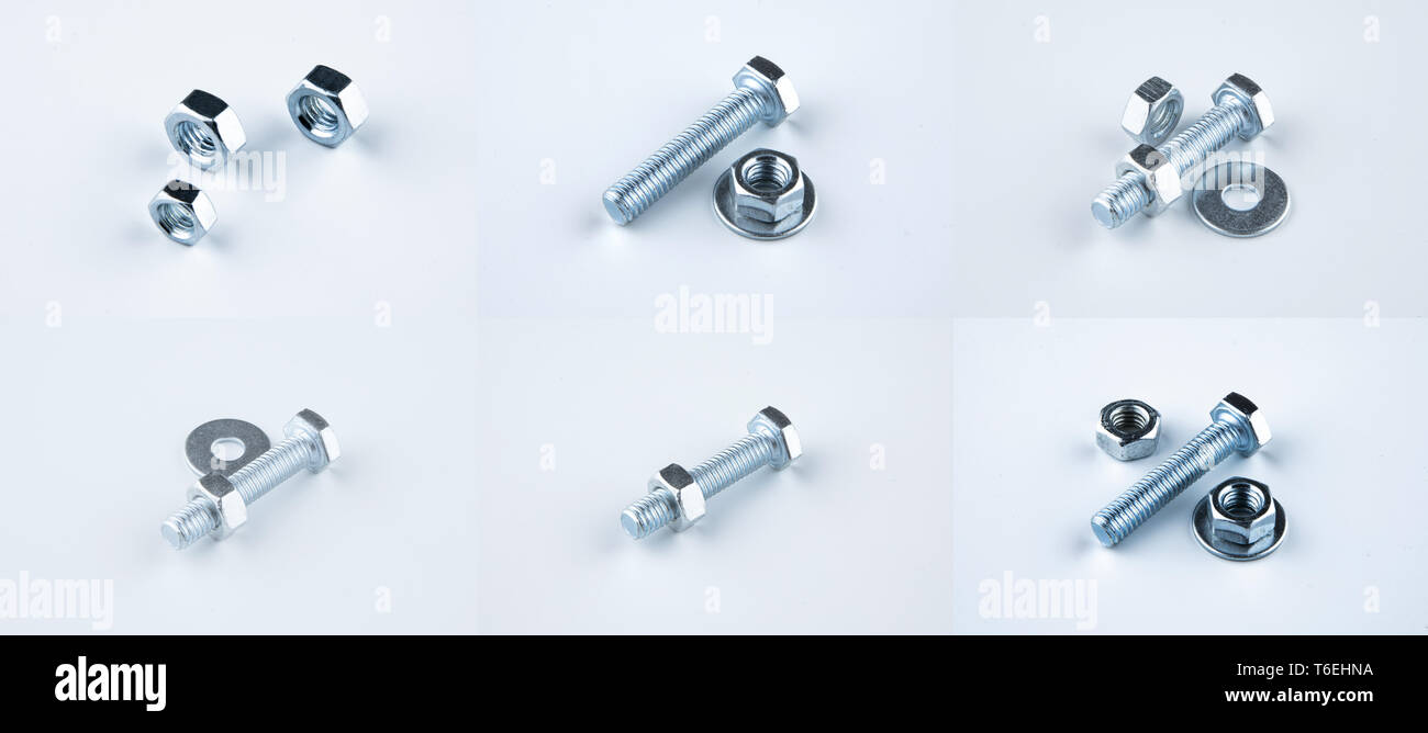 Nuts and bolts closeup on white background Stock Photo - Alamy