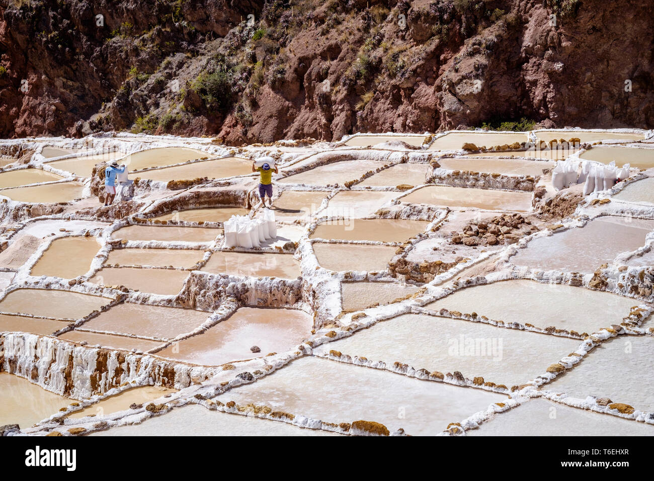 Salt-evaporation ponds of Maras mines in the Sacred Valley, Cusco ...