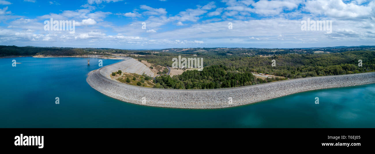 Cardinia Reservoir lake and park - wide aerial panorama Stock Photo - Alamy
