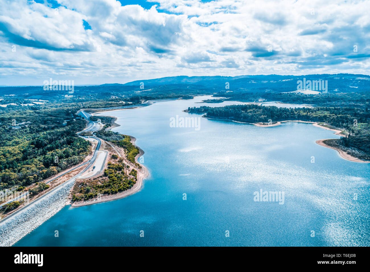 Aerial view of scenic Cardinia Reservoir and surrounding forest Stock ...