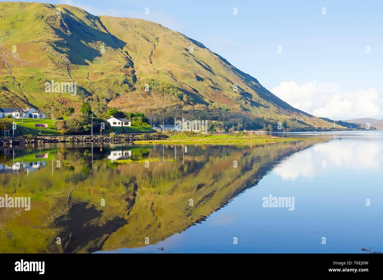 Cottages Beside Killary Fjord with old potato fields on the hillside ...