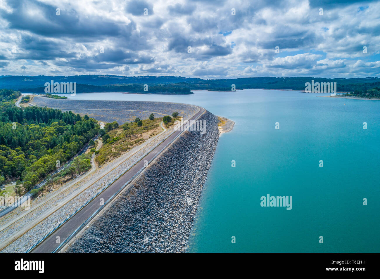 Cardinia Reservoir lake and dam wall - aerial view Stock Photo - Alamy