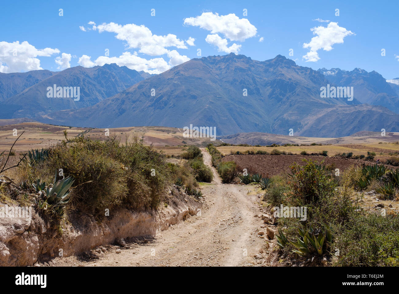 Trail to Salt ponds mines from Maras town in the Sacred valley, Cusco ...