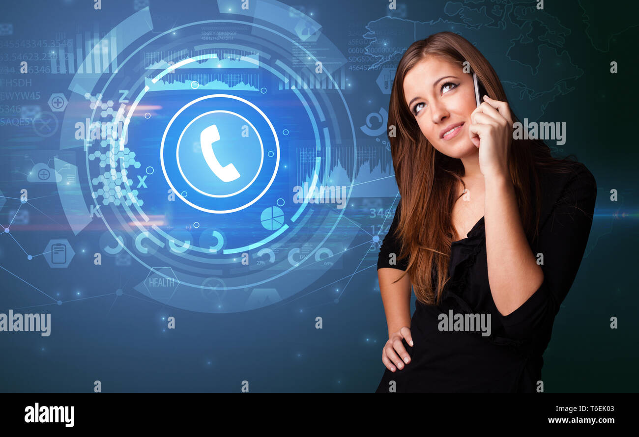 Young person talking on the phone with calling concept Stock Photo - Alamy