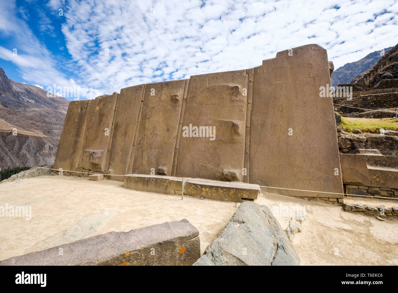Wall of the six monoliths on Temple Hill at Ollantaytambo Inca ...