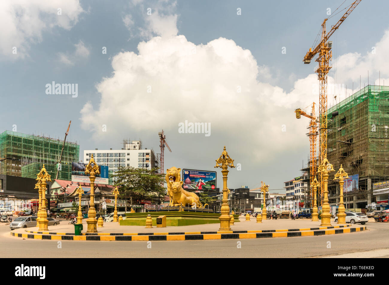 Sihanoukville, Cambodia - March 15, 2019: Golden Lions Roundabout. Wide ...