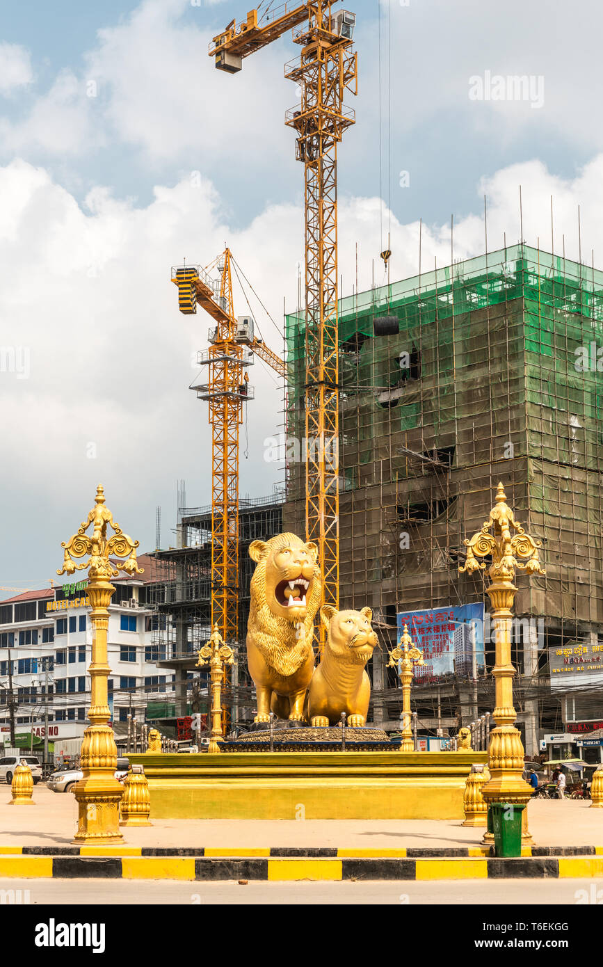 Sihanoukville, Cambodia - March 15, 2019: Golden Lions Roundabout ...
