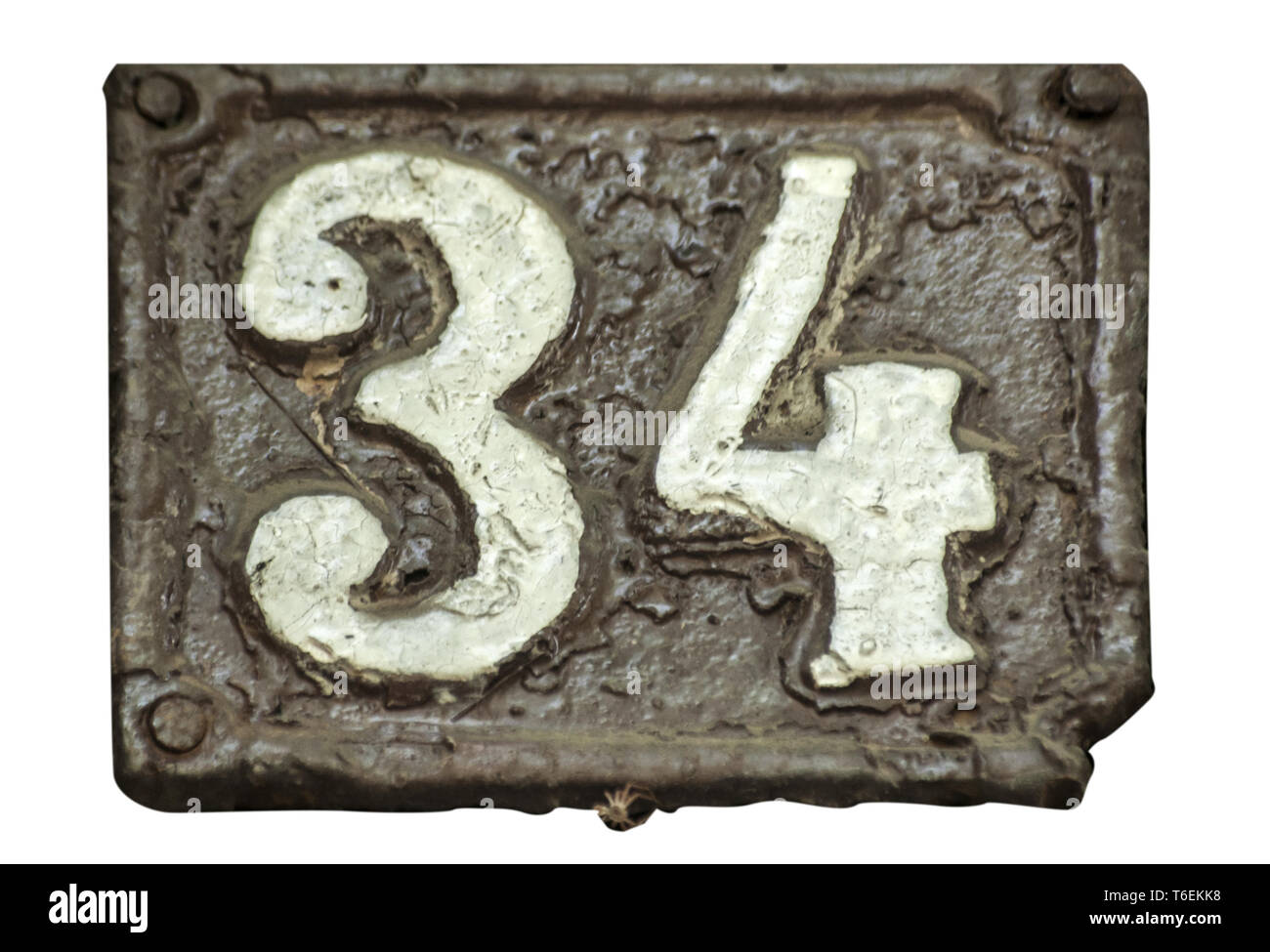 Old retro cast iron plate number 34 Stock Photo - Alamy