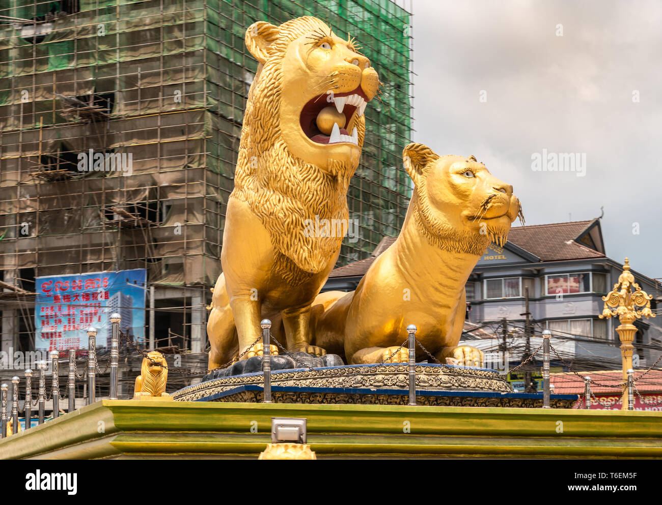 Sihanoukville, Cambodia - March 15, 2019: Golden Lions Roundabout ...