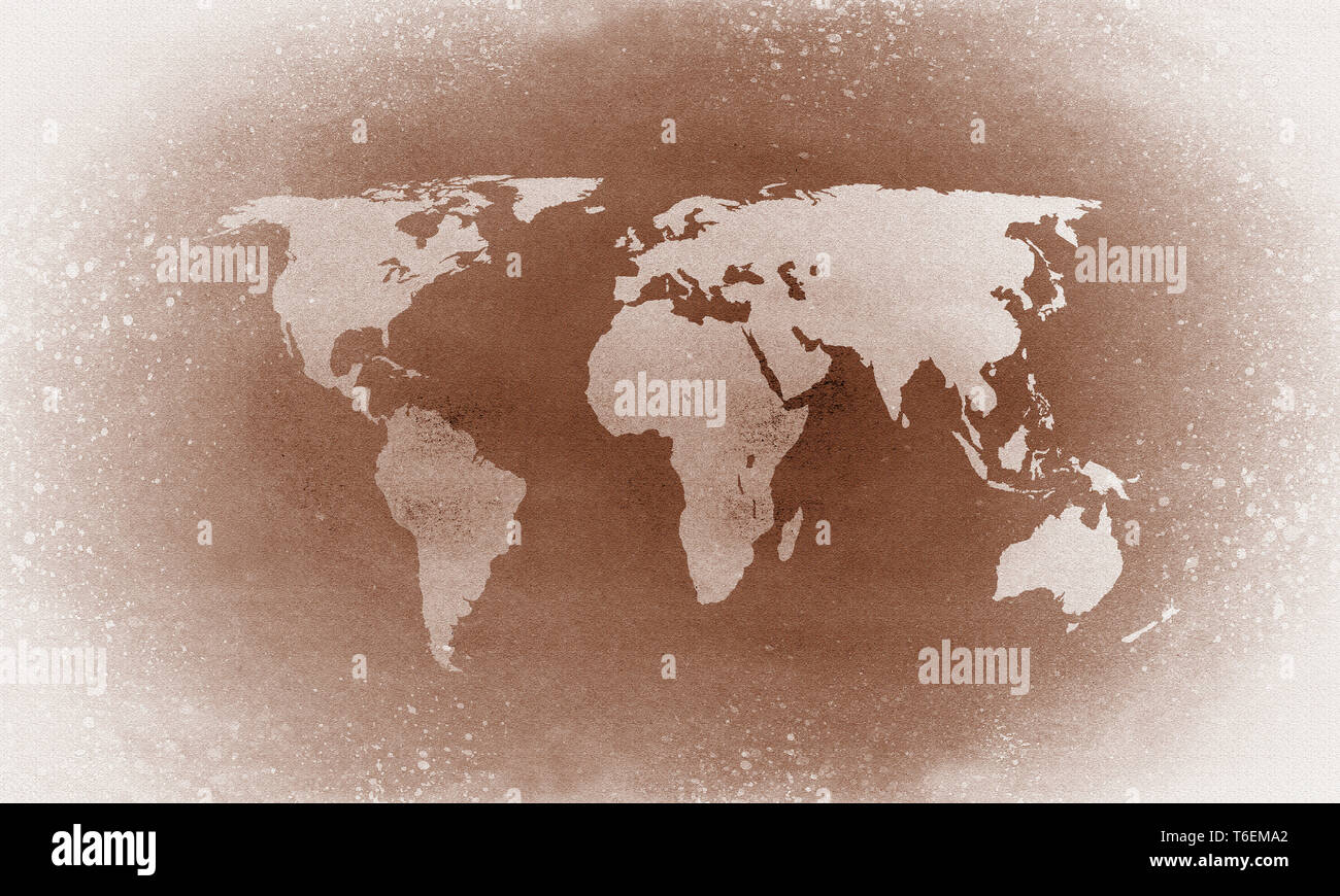 Brown grunge world map Stock Photo - Alamy
