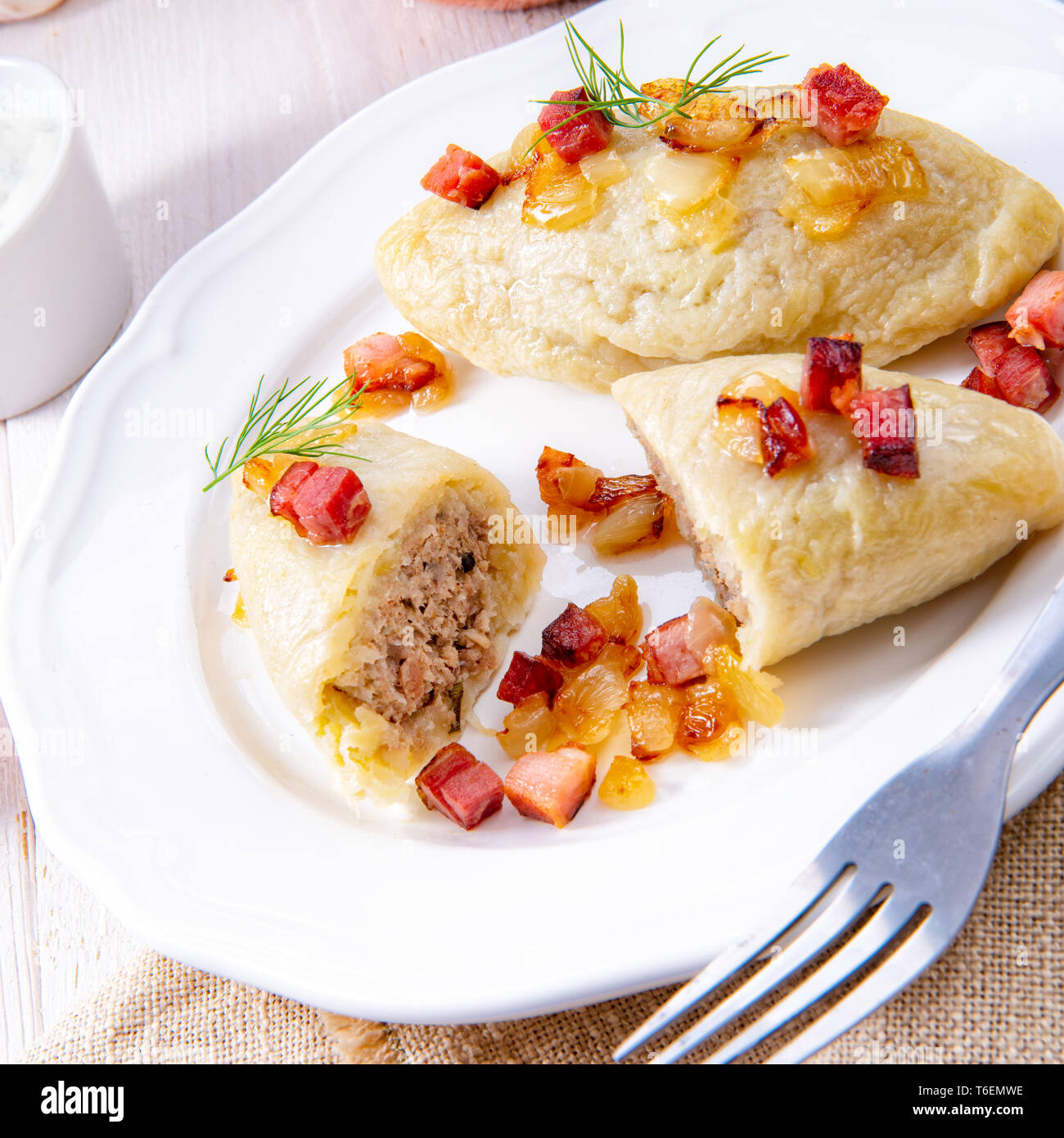 Delicious Cepelinai, a specialty Lithuanian and Polish cuisine Stock ...