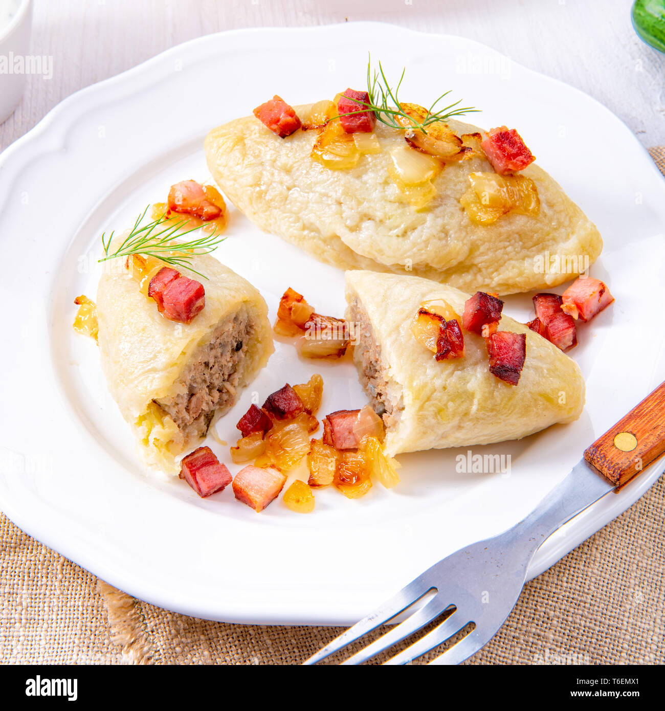 Delicious Cepelinai, a specialty Lithuanian and Polish cuisine Stock ...