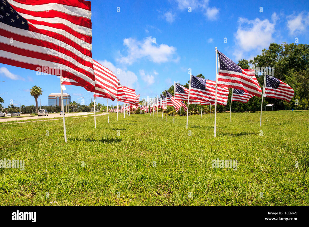 Patriotic display of multiple large American flags Stock Photo - Alamy