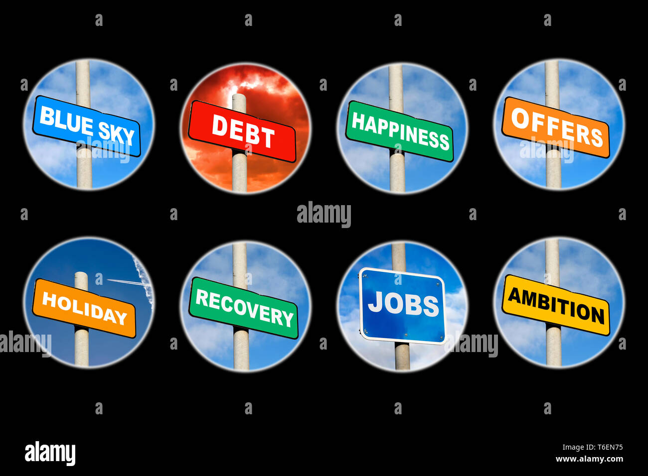 Collection of 8 signs in circles Stock Photo - Alamy