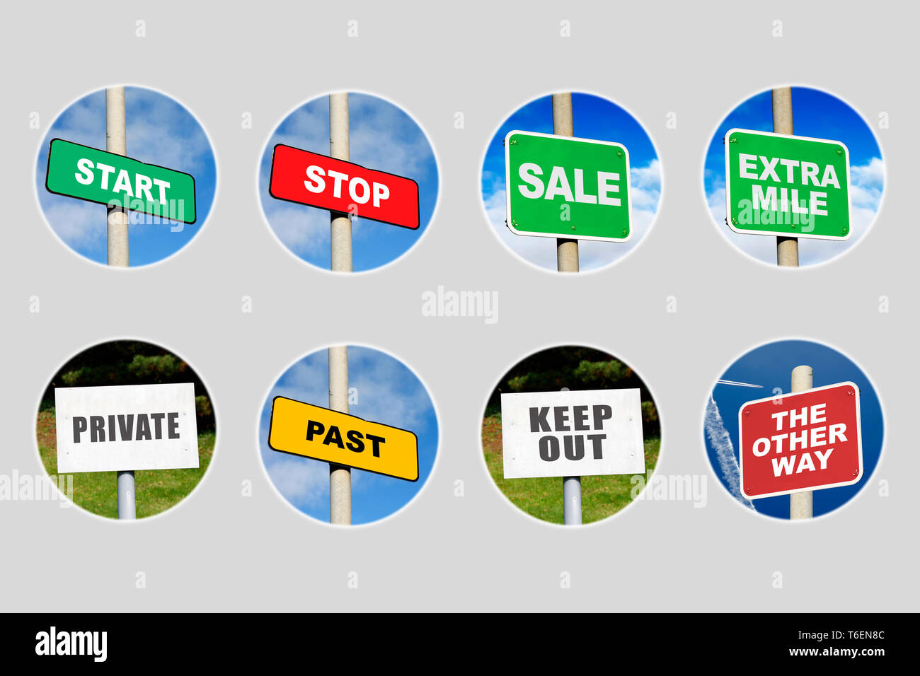 Collection of 8 signs in circles Stock Photo - Alamy