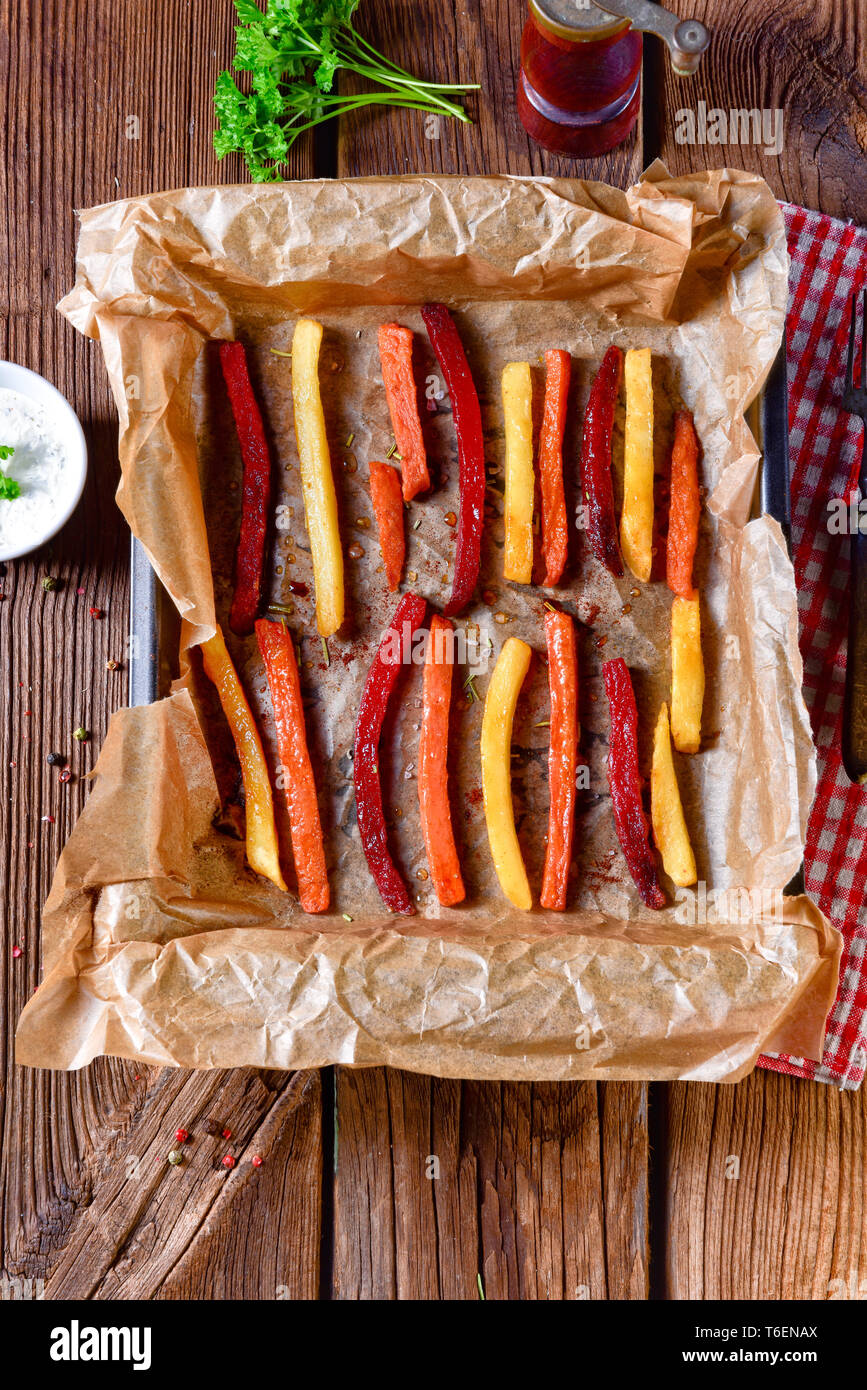 colorful vegetable fries from the oven Stock Photo - Alamy
