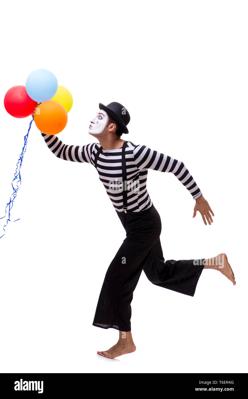 Mime with balloons isolated on white background Stock Photo - Alamy