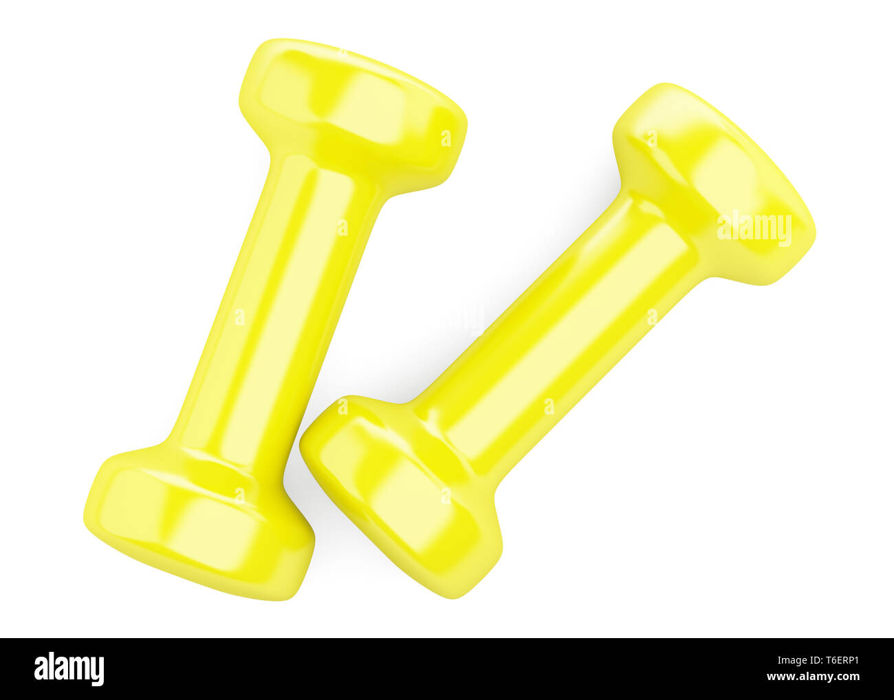 yellow dumbbell isolated on white background Stock Photo - Alamy