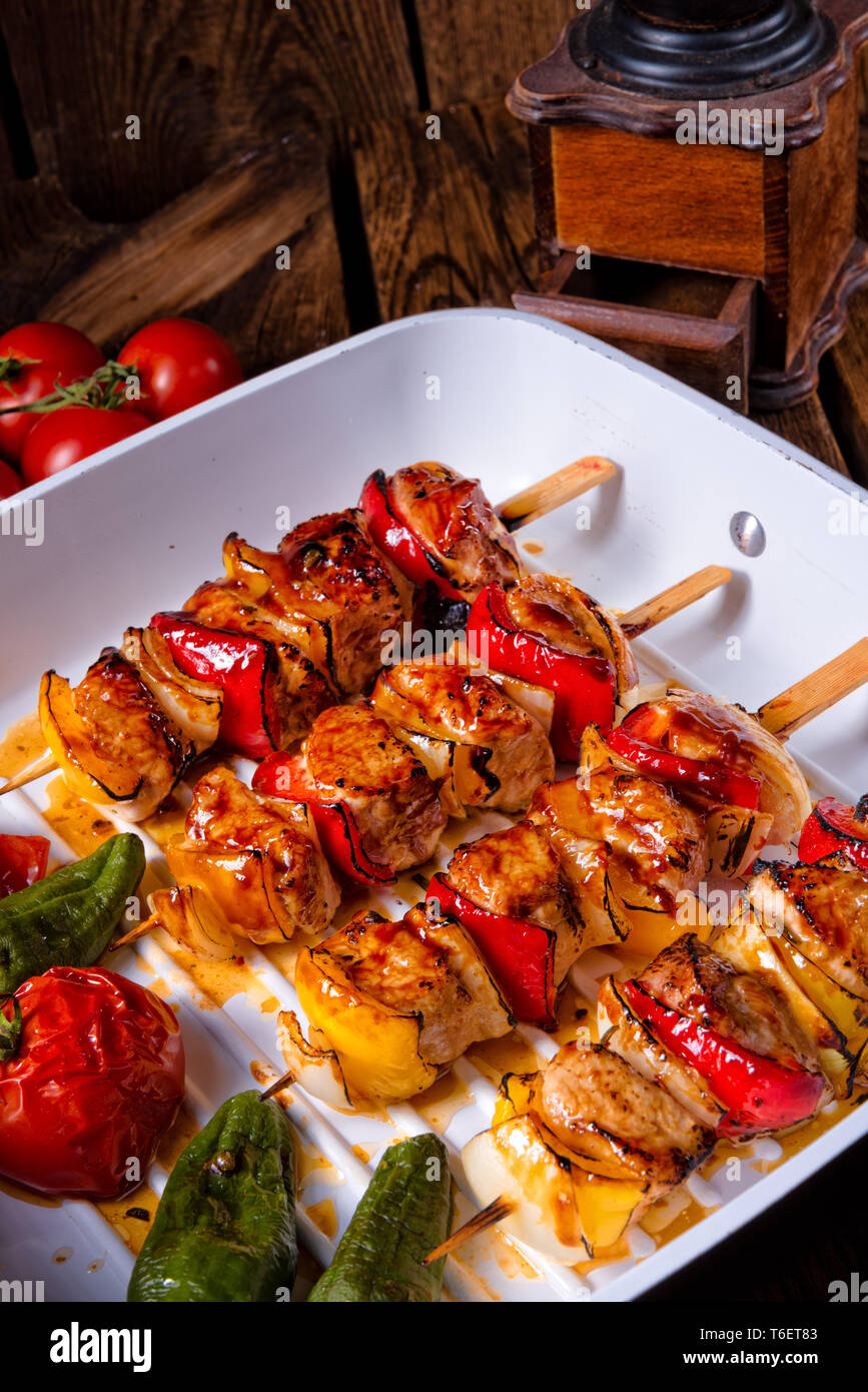 original hungarian shashlik with onion and paprika Stock Photo - Alamy