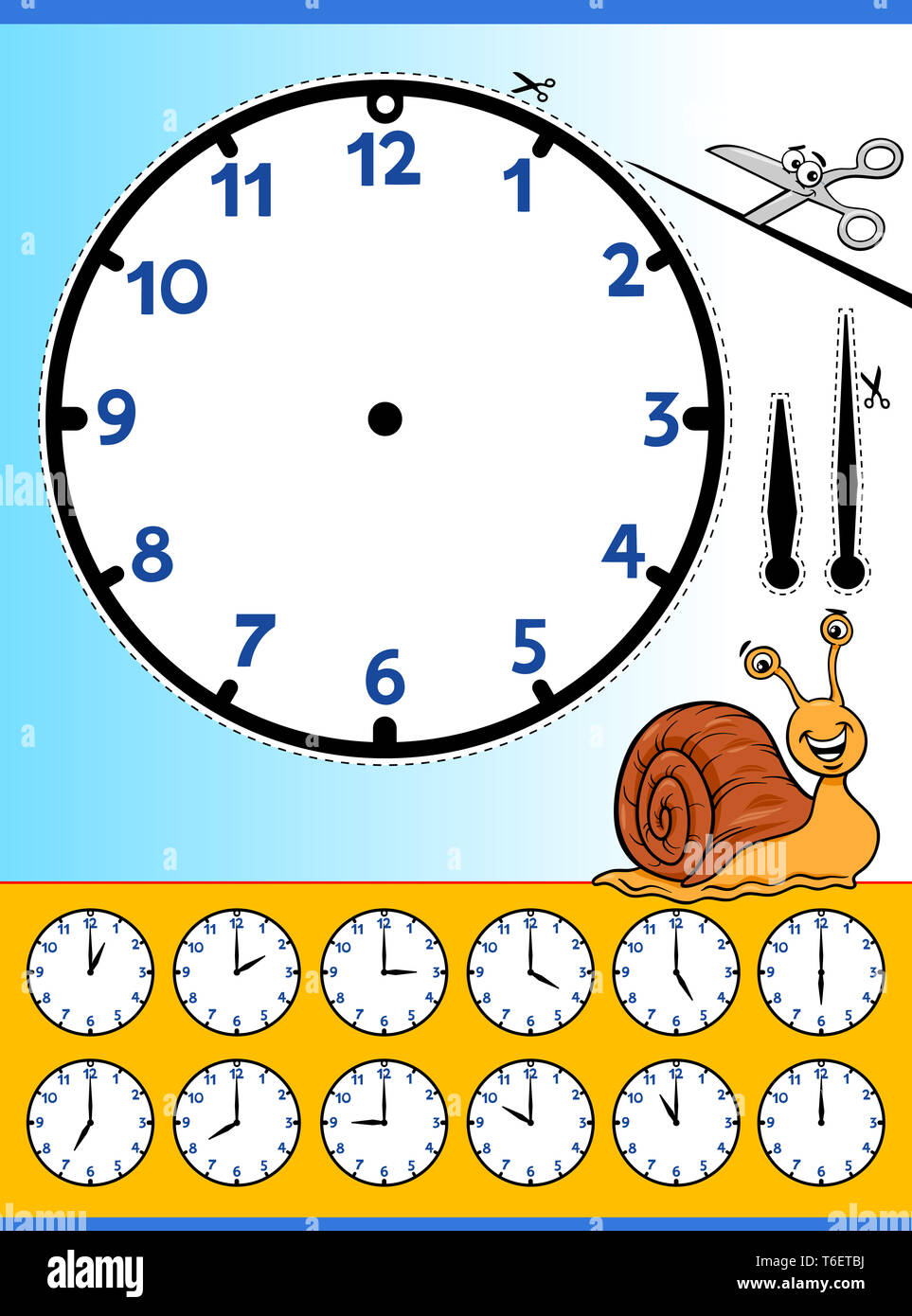clock face cartoon educational worksheet Stock Photo - Alamy