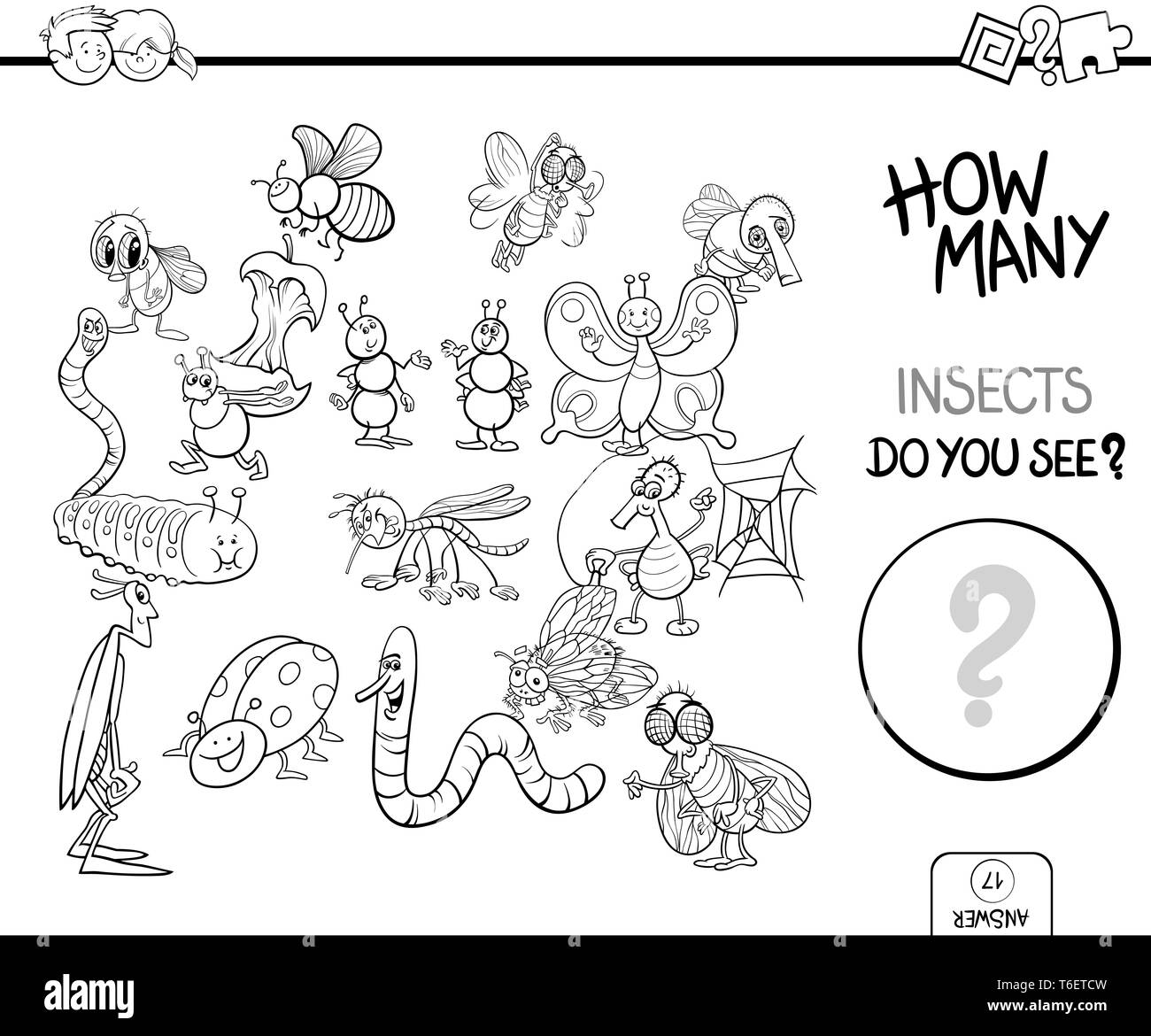 counting insects game coloring book Stock Photo - Alamy