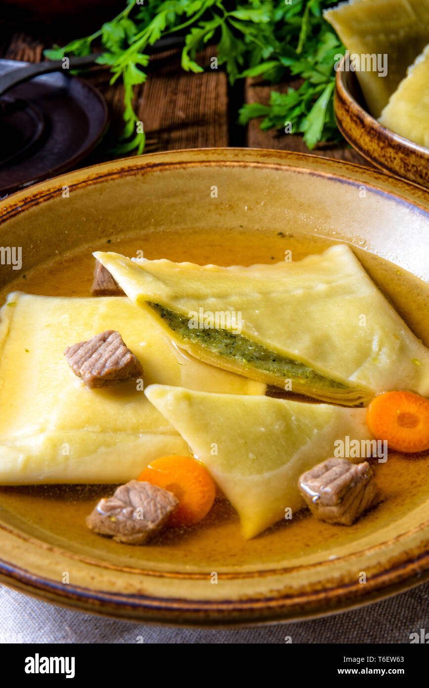 Delicious Swabian original! Maultaschen with traditional filling Stock ...