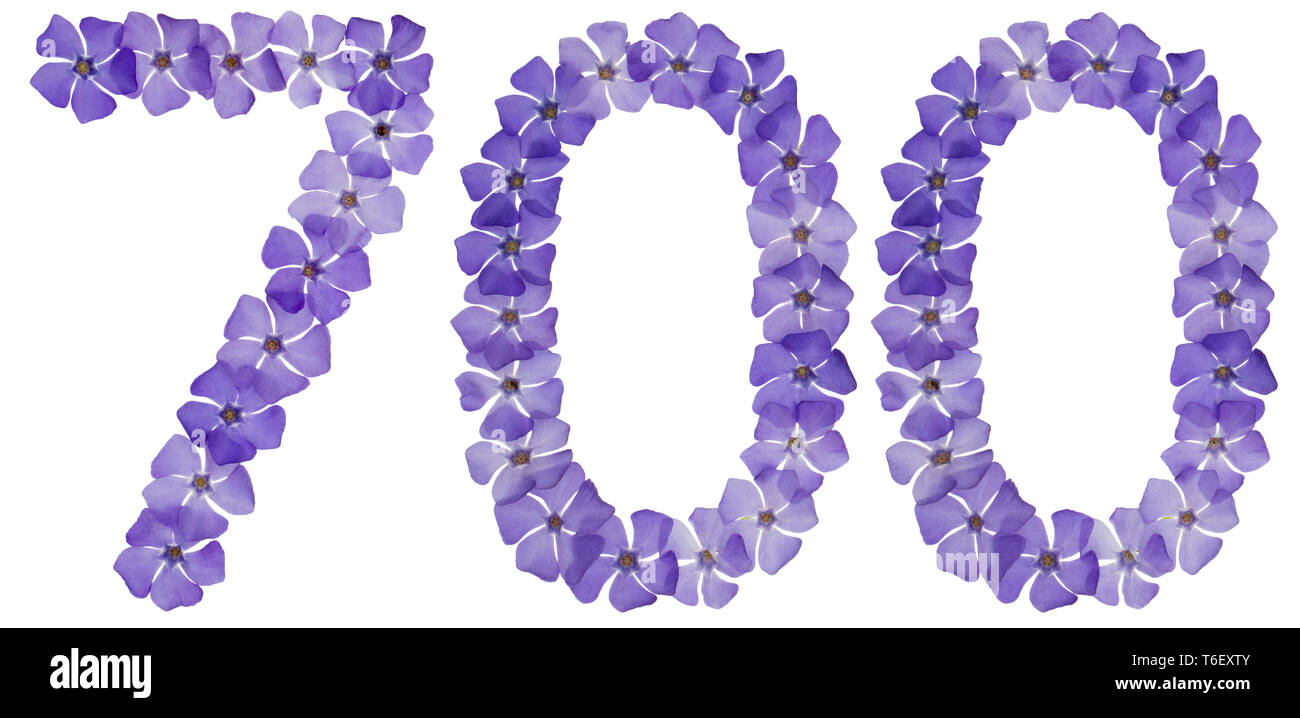 Numeral 700, seven hundred, from natural blue flowers of periwinkle ...