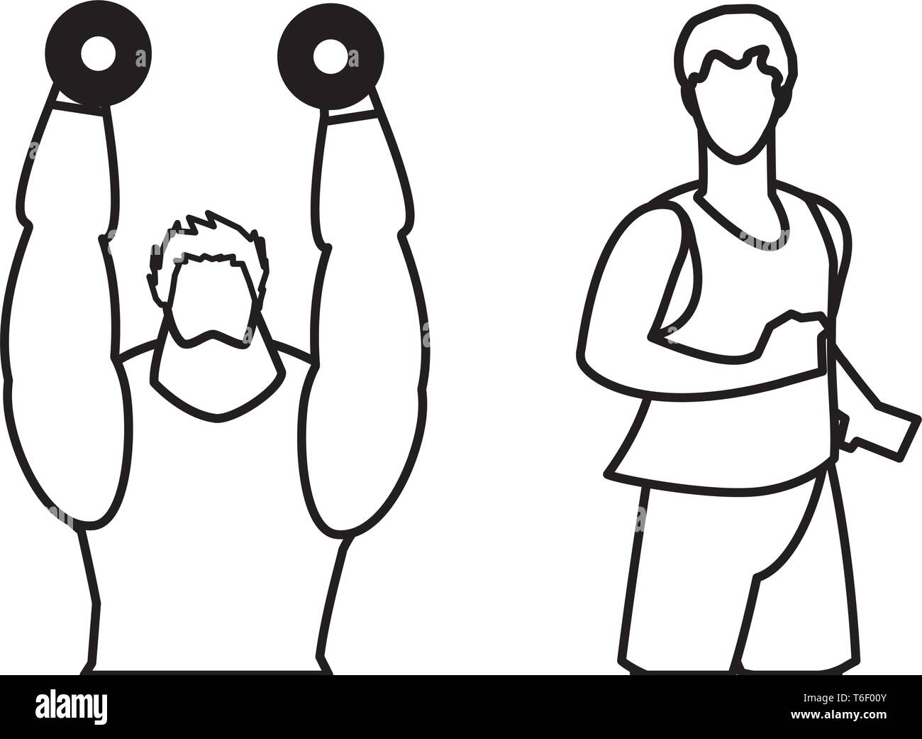 athletic men weight lifting and running vector illustration design ...