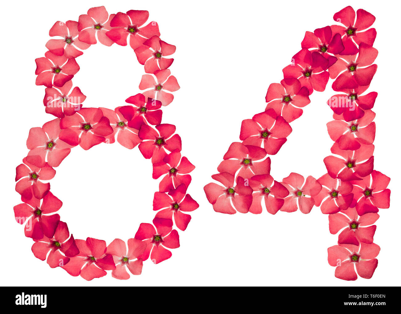 Numeral 84, eighty four, from natural red flowers of periwinkle ...