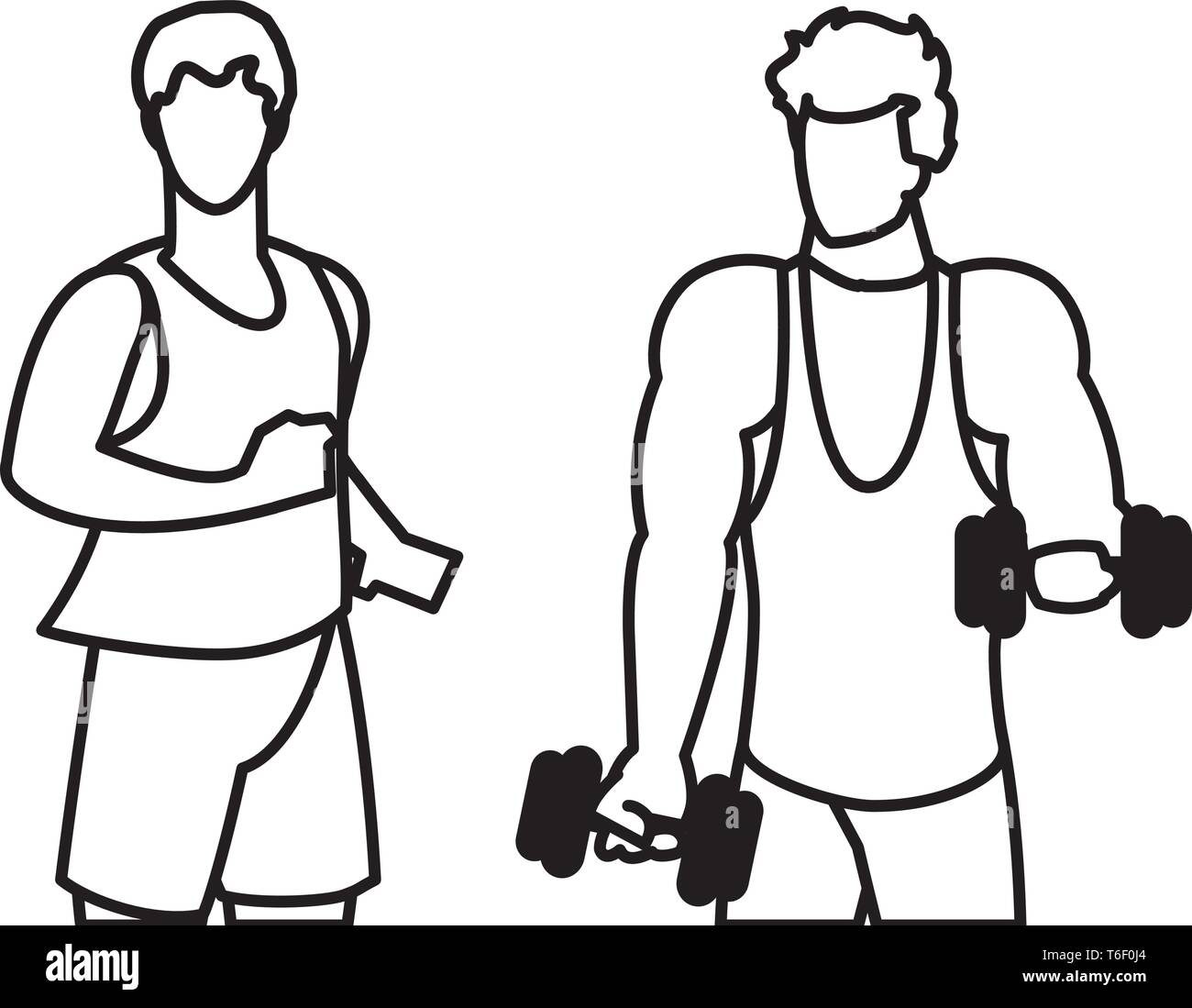 athletic men weight lifting and running vector illustration design ...