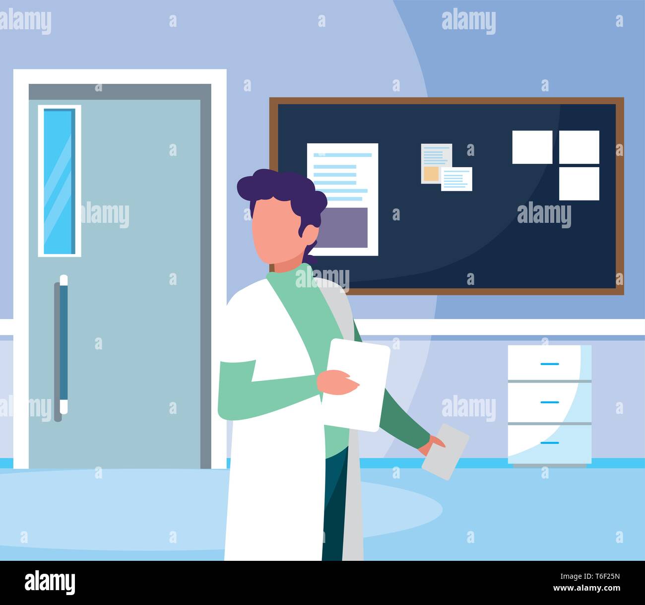 male medicine worker in hospital corridor vector illustration design ...
