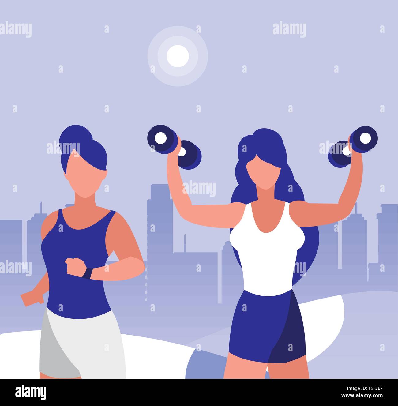 athletic women running and weight lifting in the park vector ...