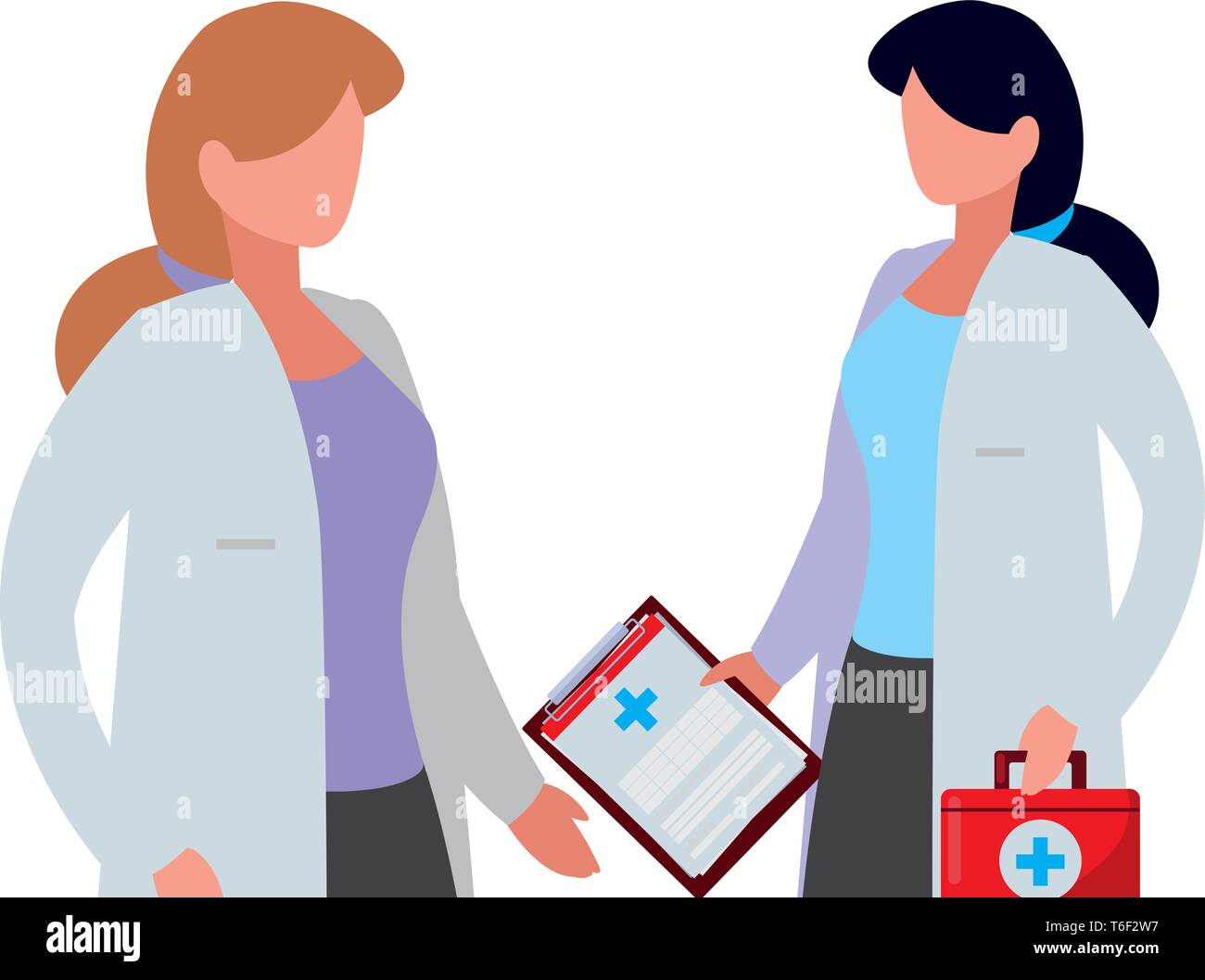 female medicine workers with uniform characters vector illustration ...