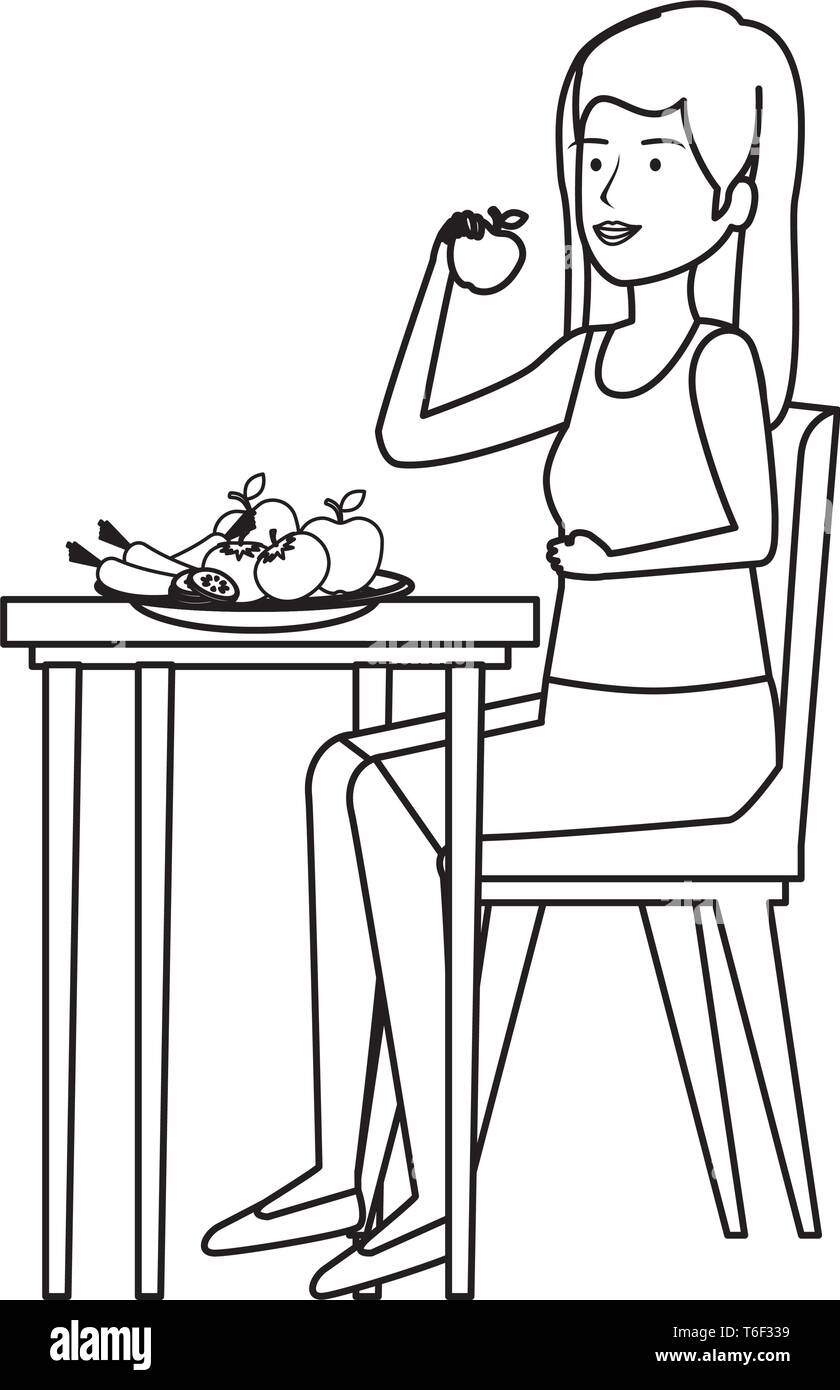 woman eating healthy food in table Stock Vector Image & Art - Alamy