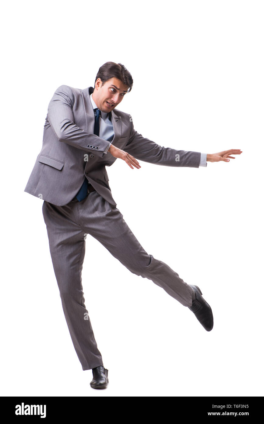 Young puppet businessman isolated on white background Stock Photo - Alamy