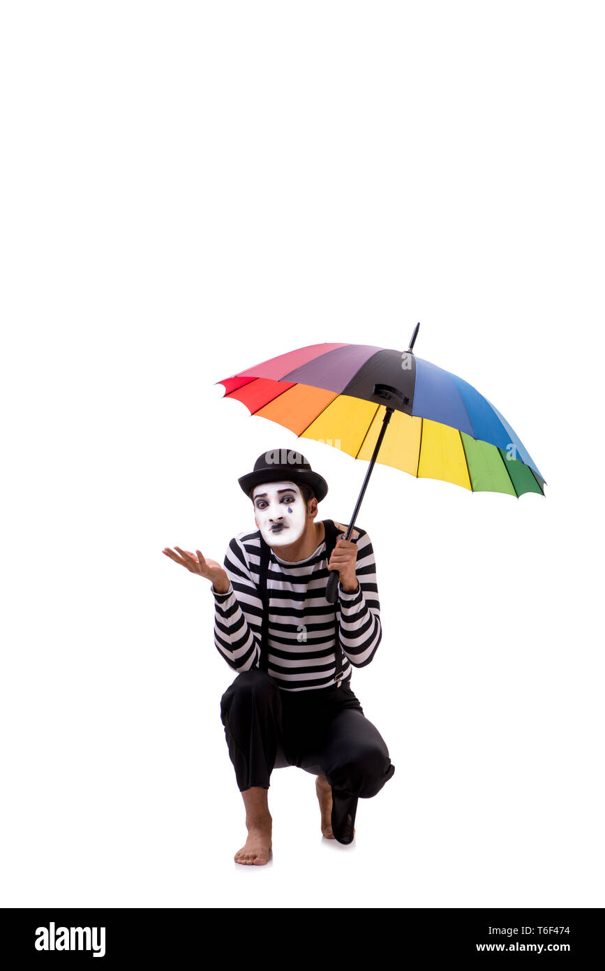 Mime with umbrella isolated on white background Stock Photo - Alamy