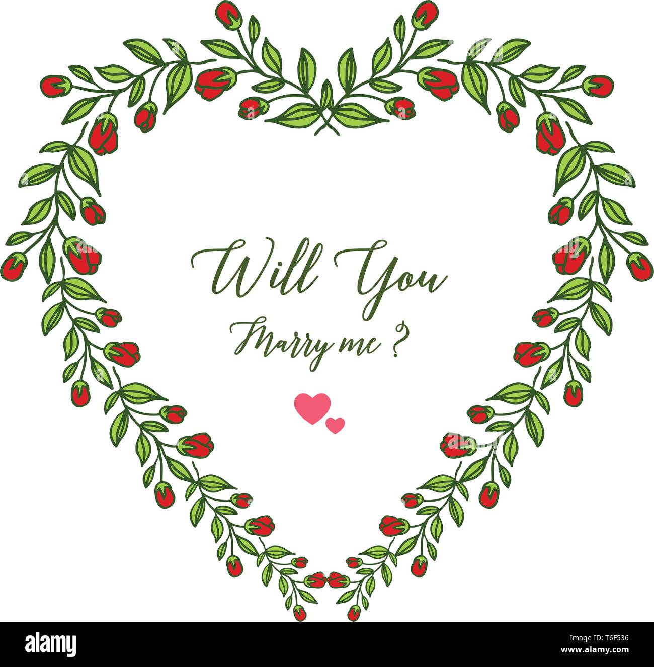 Vector illustration letter will you marry me with elegant red flower ...