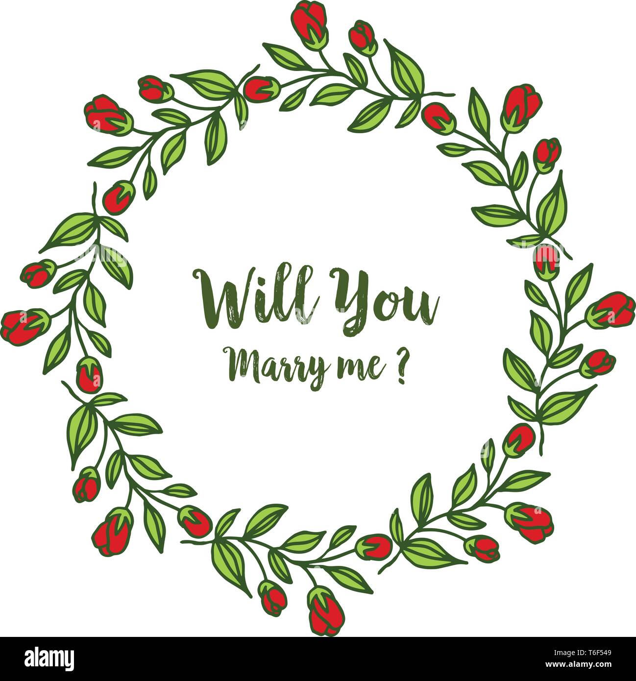 Vector illustration letter will you marry me with elegant red flower ...